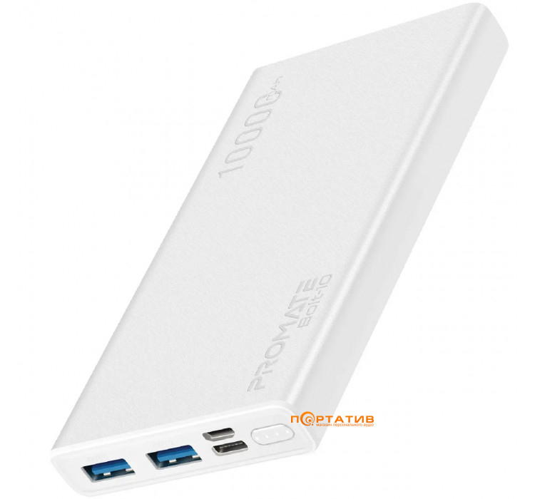 Зовнішній акумулятор Promate Bolt-10 10000mAh 10W 2xUSB White купити в ...